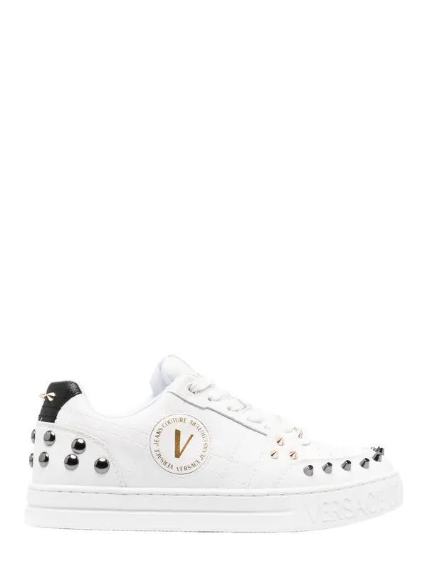 Versace Spiked Stud-design Leather Sneakers - White