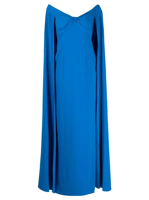 Marchesa Off-shoulder Cape-detail Gown - Blue
