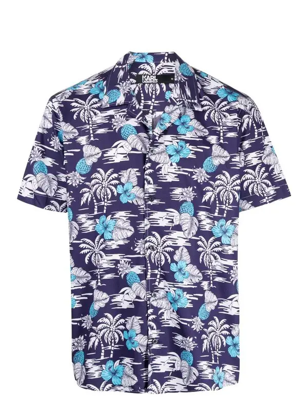 Karl Lagerfeld Palm Tree-print Cotton Shirt - Blue