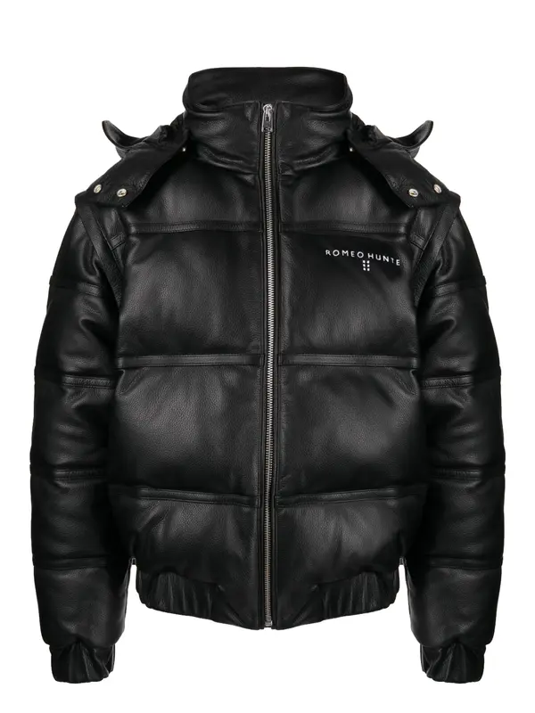 ROMEO HUNTE Pebbled-texture Leather Puffer Jacket - Black