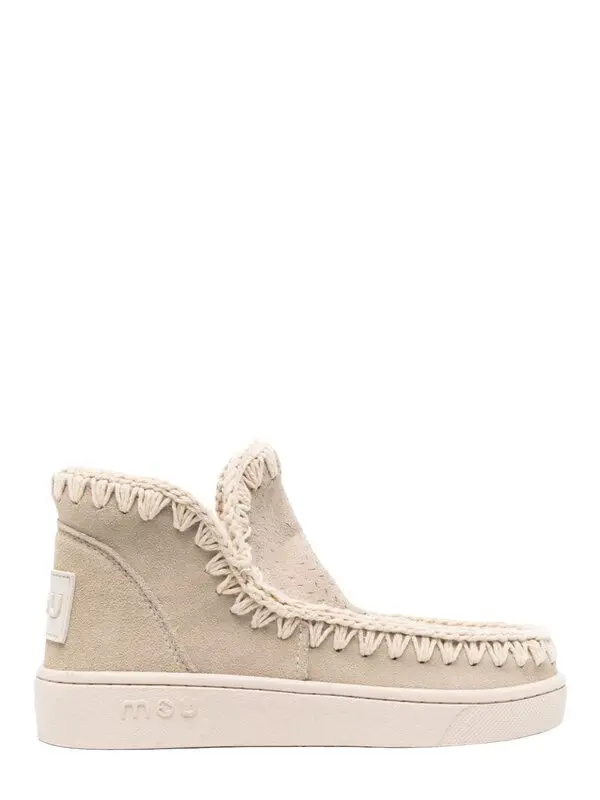 Mou Crochet-trim Suede Sneakers - Neutrals