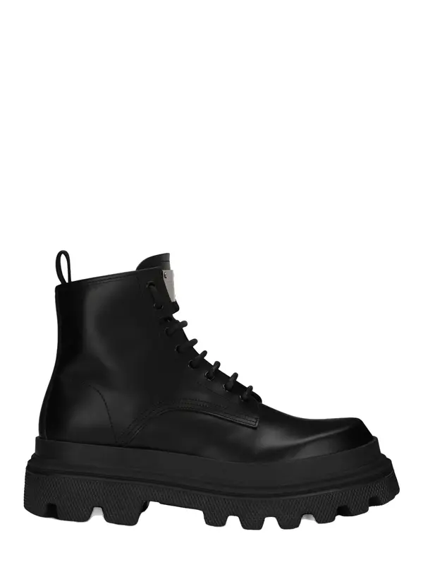Dolce & Gabbana Logo-plaque Leather Ankle Boots - Black