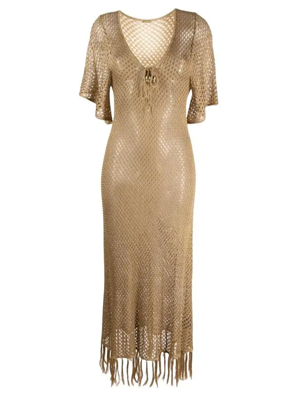 Dodo Bar Or Fringed Midi Knit Dress - Gold