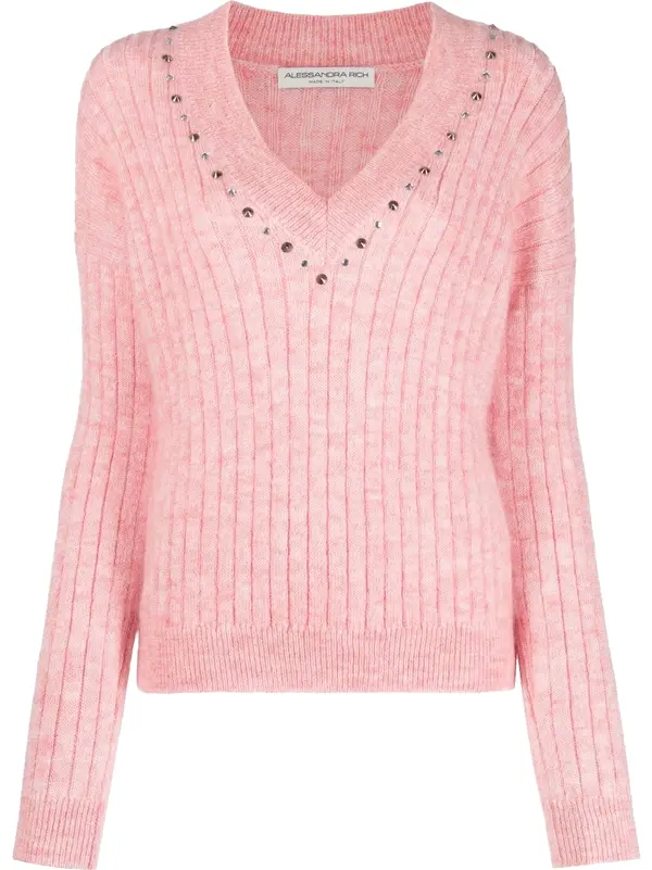 Alessandra Rich Stud-embellished Ribbed Jumper - Pink