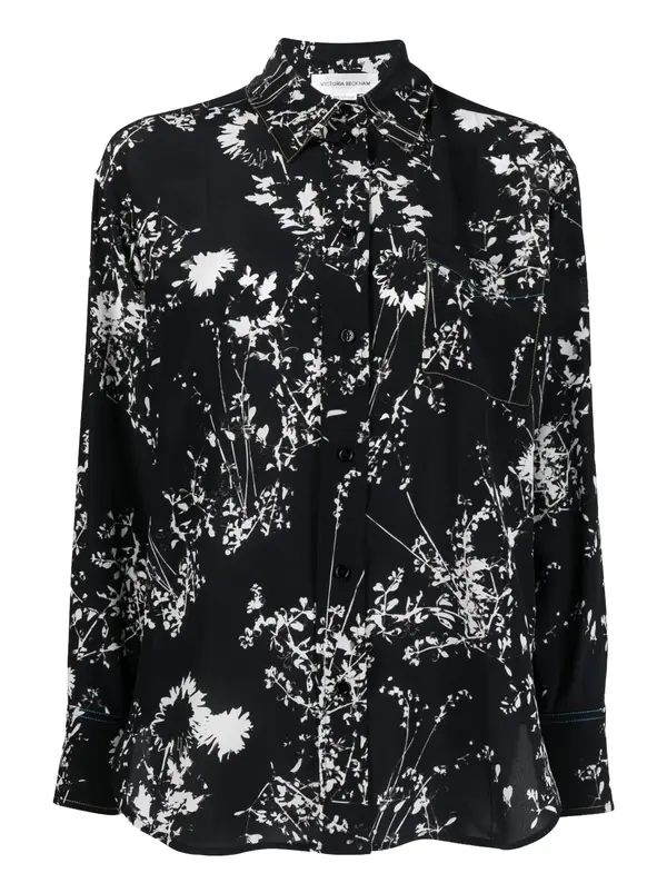 Victoria Beckham Floral-print Silk Shirt - Black