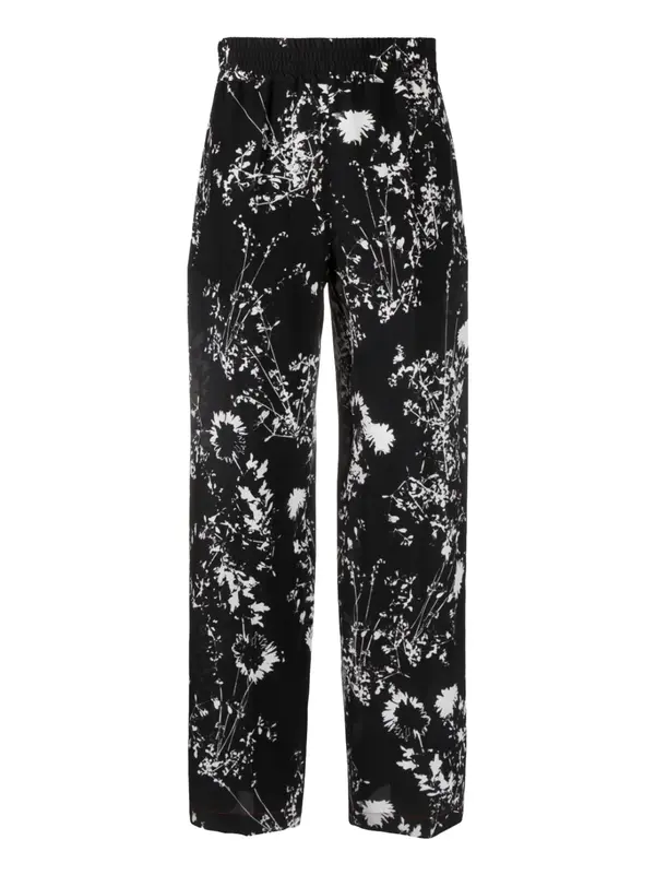 Victoria Beckham Floral-print Silk Trousers - Black