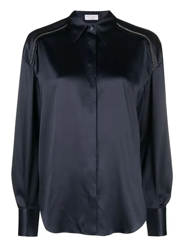 Brunello Cucinelli Monili Bead-embellished Silk Shirt - Blue