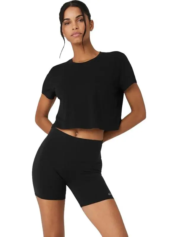 Alo Yoga Cropped Short Sleeve Top - Black