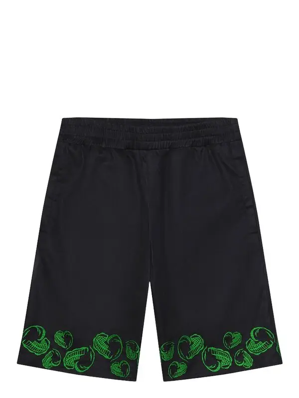 VEERT Heart Embroidered Shorts - Black