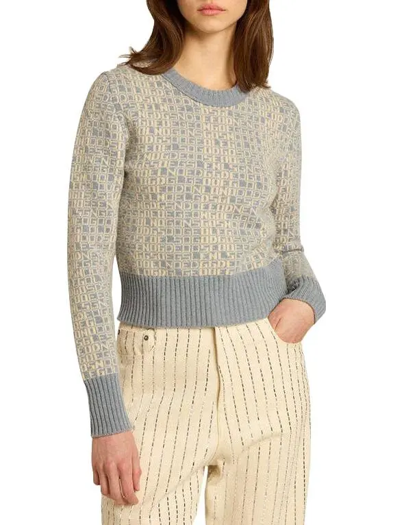 GOLDEN GOOSE Logo Jacquard Wool & Cashmere Crop Sweater - Spring Lake/lambs Wool