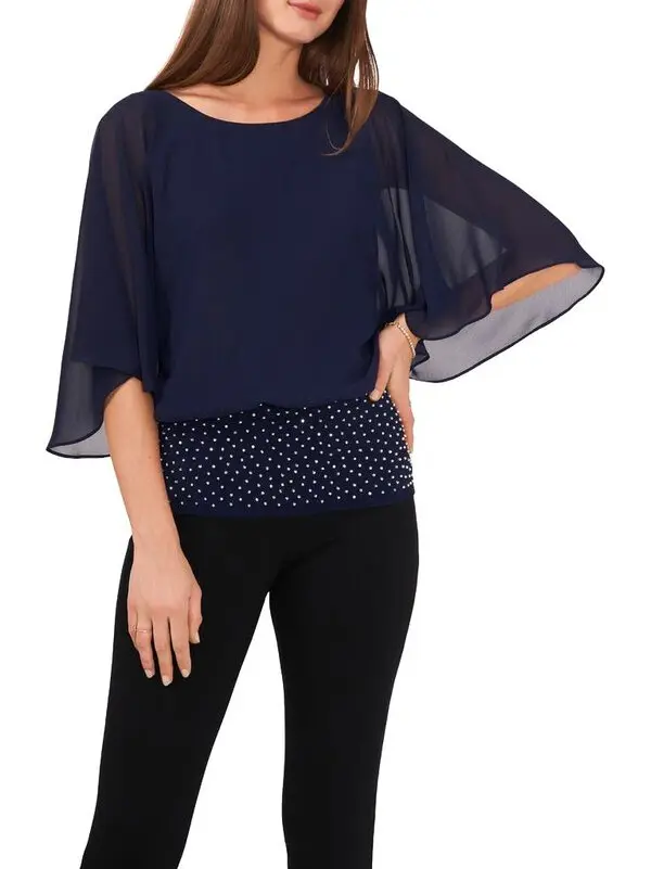 Chaus Flutter Sleeve Blouson Top - Navy