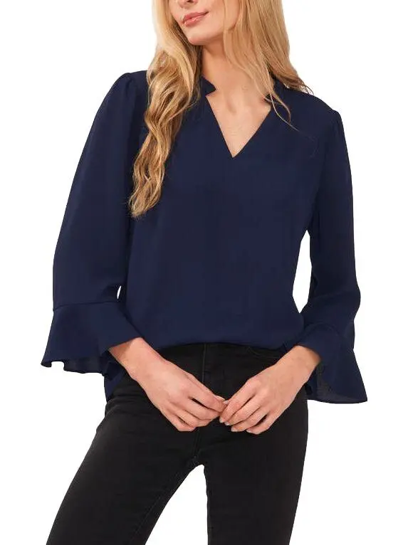 CECE DUPRAZ Ruffle Cuff Crepe Top - Classic Navy