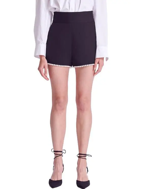 Endless Rose Imitation Pearl Trim High Waisted Shorts - Black