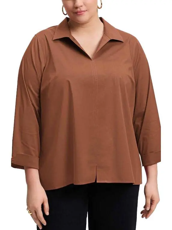 Foxcroft Agnes Non-iron Smocked Cuff Blouse - Macchiato