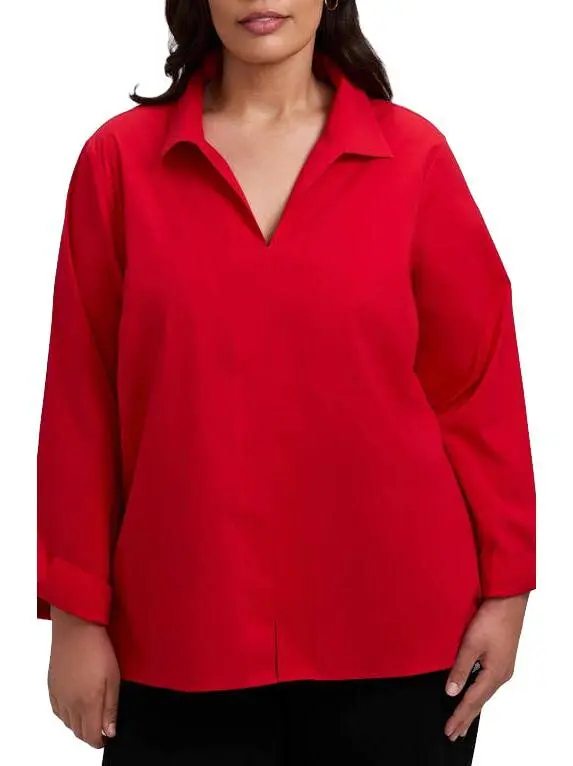 Foxcroft Agnes Non-iron Smocked Cuff Blouse - Simply Red