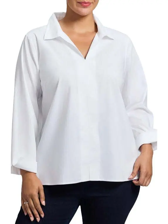 Foxcroft Agnes Non-iron Smocked Cuff Blouse - White