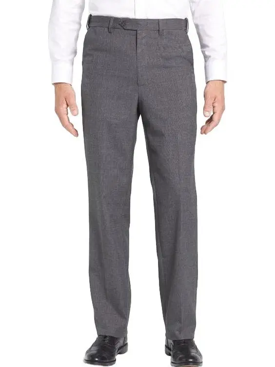 Berle Self Sizer Waist Plain Weave Flat Front Trousers - Medium Grey