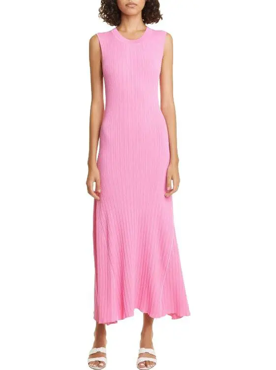 Maria Mcmanus Ribbed Crepe Godet Dress - Bubblegum