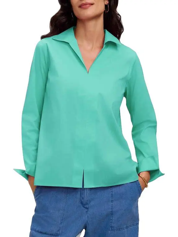 Foxcroft Agnes Split Cuff Popover Blouse - Biscay Green