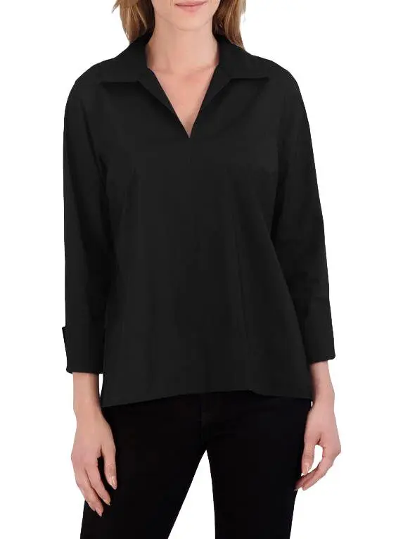 Foxcroft Agnes Split Cuff Popover Blouse - Black