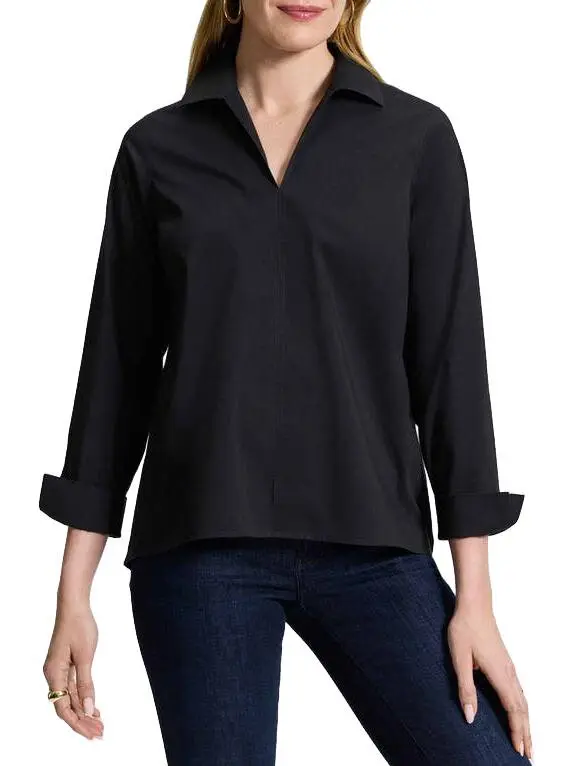 Foxcroft Agnes Split Cuff Popover Blouse - Black