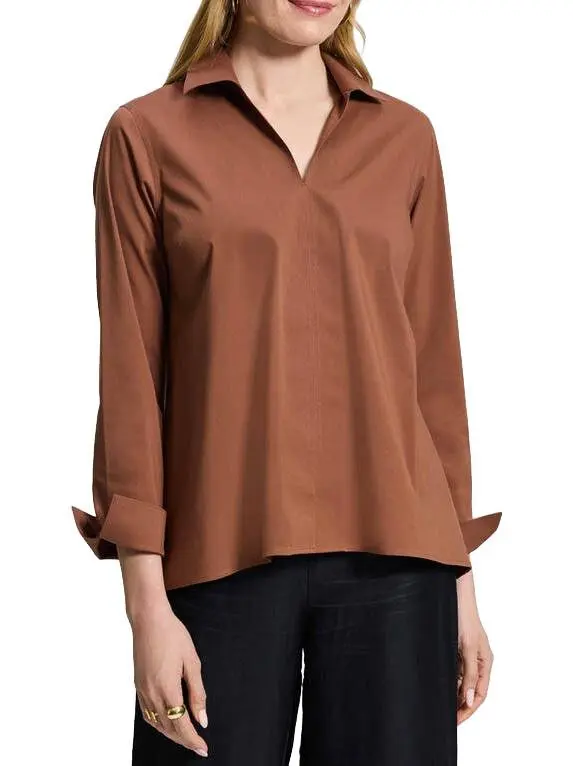 Foxcroft Agnes Split Cuff Popover Blouse - Macchiato