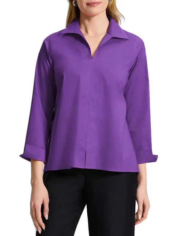 Foxcroft Agnes Split Cuff Popover Blouse - Purple Topaz