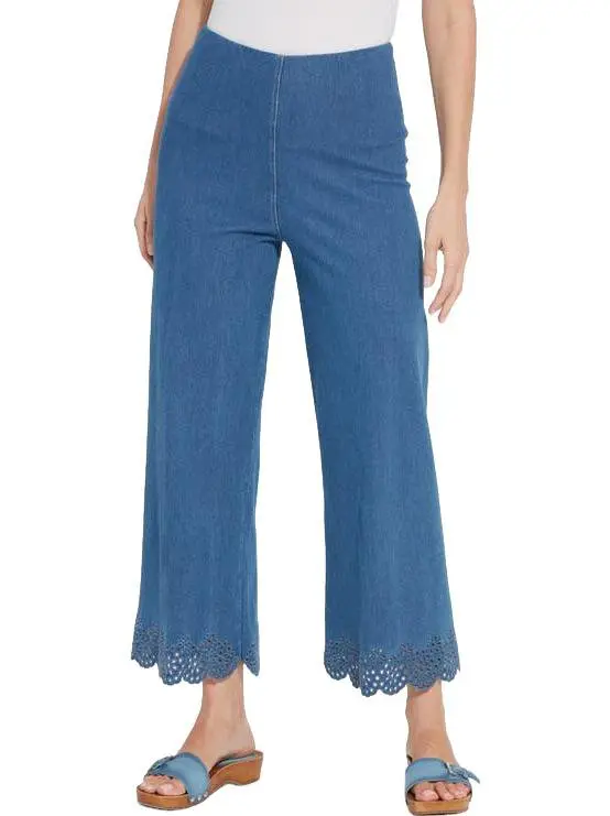 Lyssé Eyelet Hem Wide Leg Jeans - Midwash