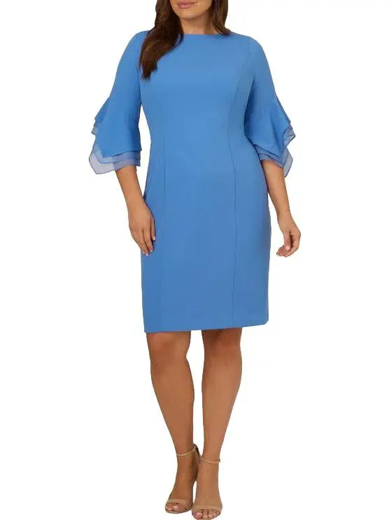 Adrianna Papell Tiered Organza And Knit Crepe Sheath Dress - Cool Water