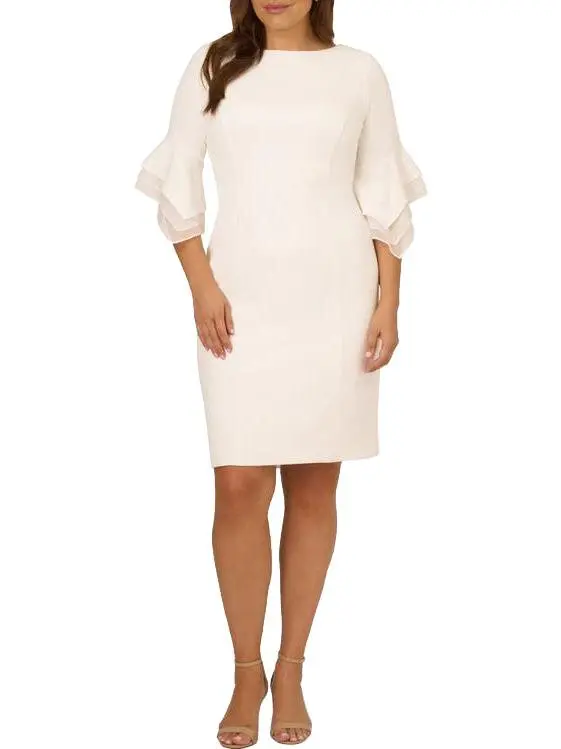 Adrianna Papell Tiered Organza And Knit Crepe Sheath Dress - Ivory