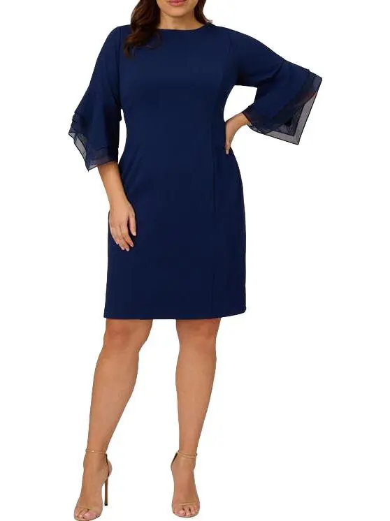 Adrianna Papell Tiered Organza And Knit Crepe Sheath Dress - Navy Sateen