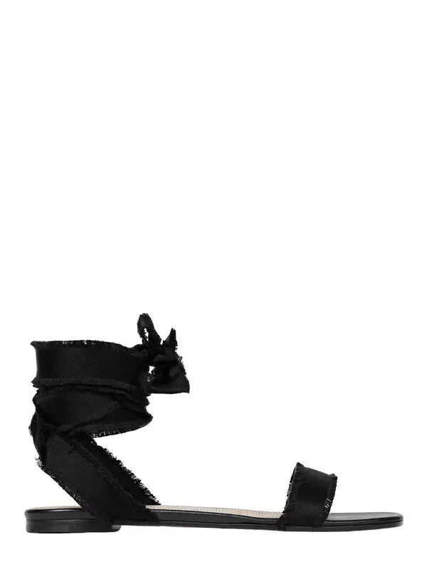 Red Valentino Frayed Satin Ankle Tie Sandals - Black