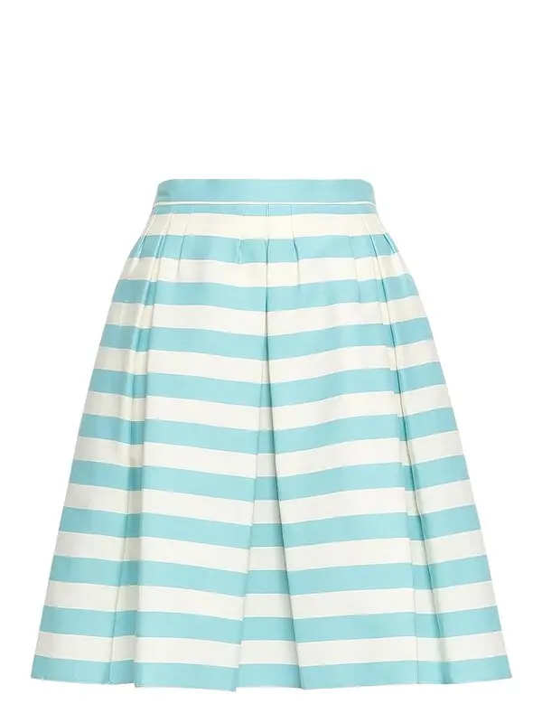 Red Valentino Pleated Striped Cotton And Silk-blend Twill Skirt - Sky Blue
