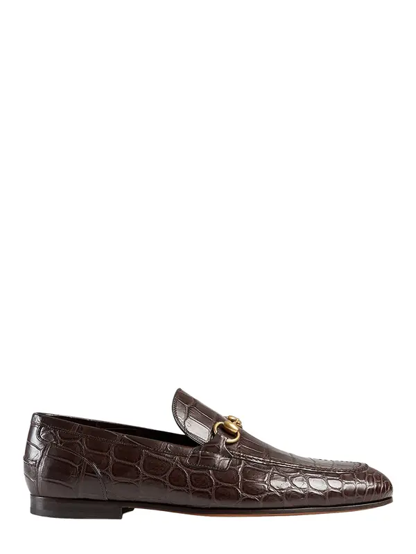 Gucci Jordaan Crocodile Loafers - Cocoa