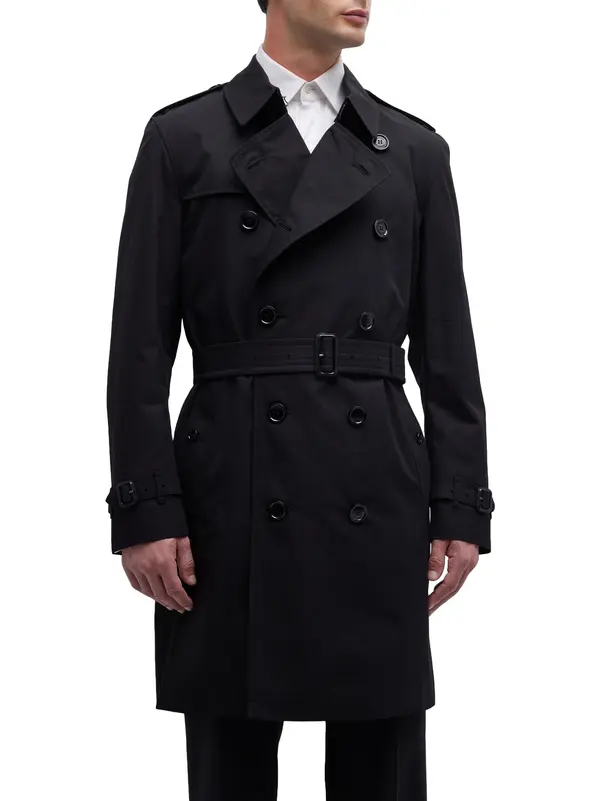 Burberry Kensington Gabardine Trench Coat - Black