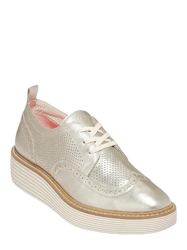 Cole Haan Lace-up Platform Oxford Flats - Gold Talca