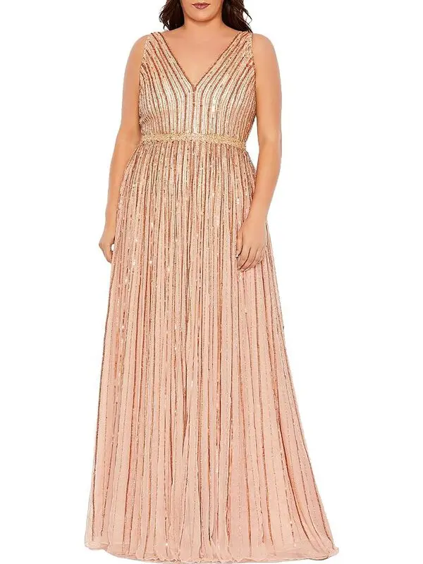Mac Duggal Sequined Striped A-line Gown - Apricot