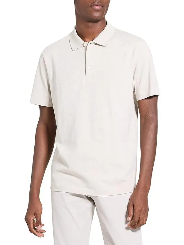 Theory Bron Polo In Cosmos Slub Cotton - Silver Cloud