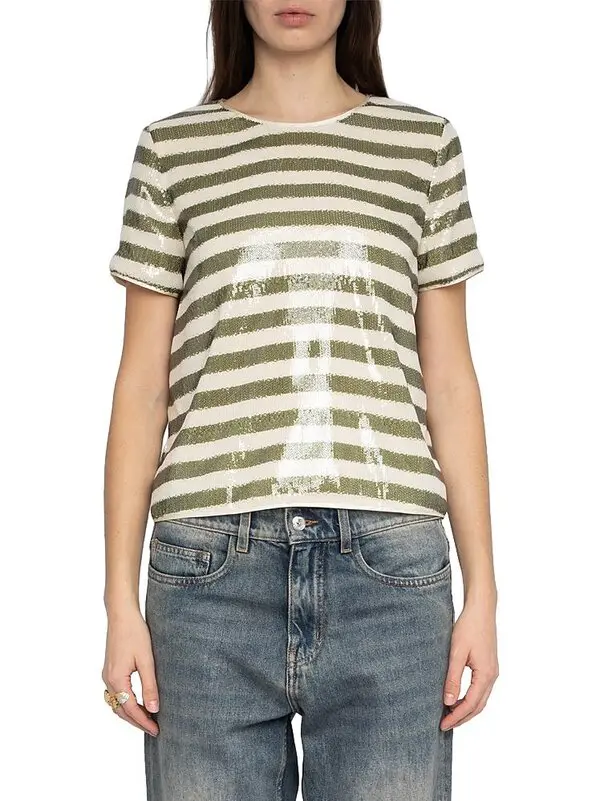 Zadig&Voltaire Tchao Sequin Stripe Top - Moss