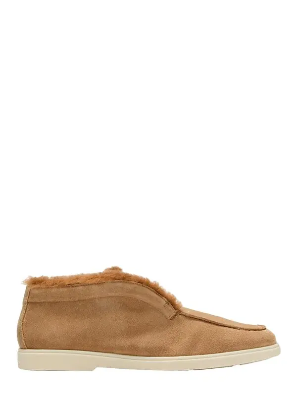 Santoni Fortune Suede Shearling Ankle Booties - Light Brown