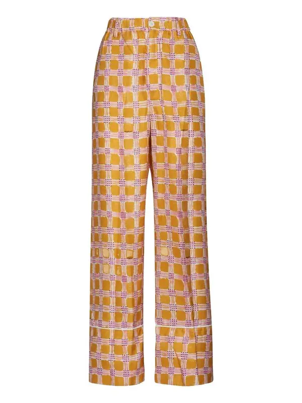 Marni Silk Check Print Pajama Trousers - Orange