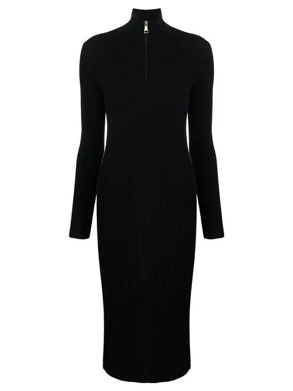 Moncler Zip-up Crêpe Midi Dress - Black