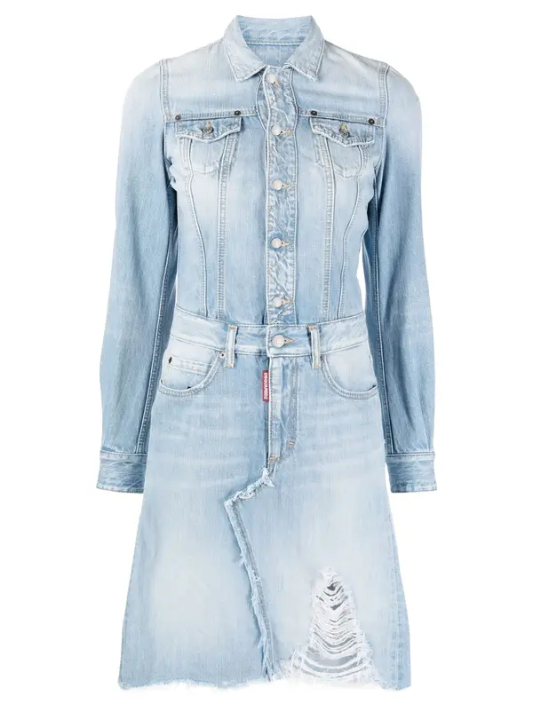 Dsquared2 Distressed Denim Shirtdress - Blue