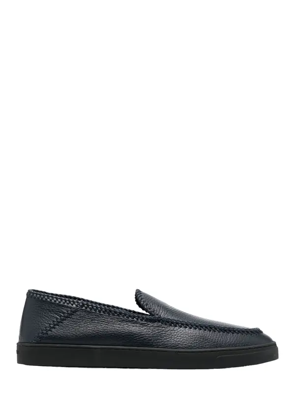 Giorgio Armani Whipstitch-detail Leather Loafers - Blue