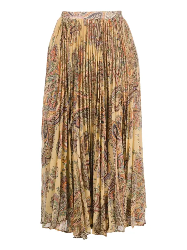 Etro Paisley-print Pleated Midi Skirt - Neutrals