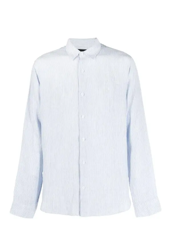 Vince Striped Button-up Linen Shirt - Blue