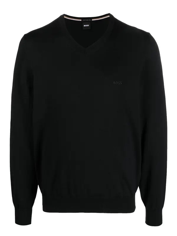 BOSS Embroidered-logo V-neck Jumper - Black