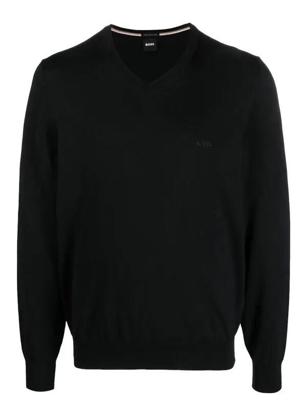 BOSS Embroidered-logo V-neck Jumper - Black