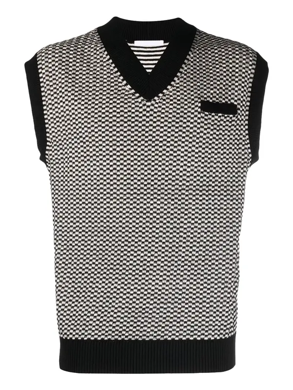 Helmut Lang Checked V-neck Sweater Vest - Black