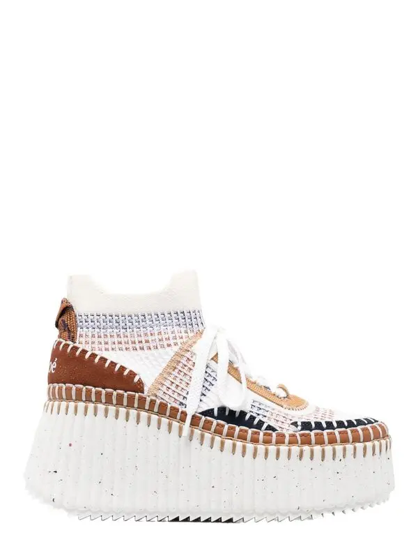 Chloé Nama 80mm Platform Wedge Sneakers - White